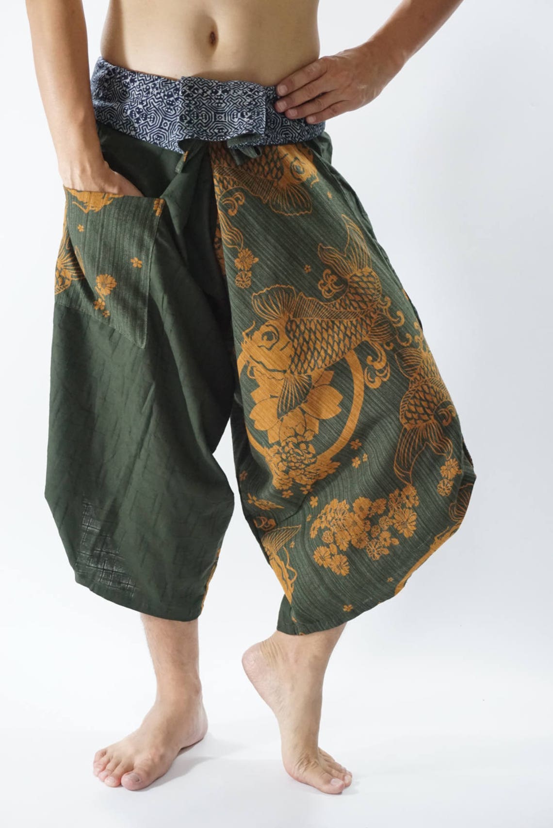 SR0289 Samurai Pants With Unique Hilltribe Fabric Wrap Around | Etsy