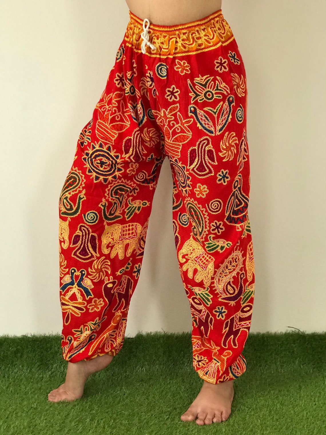 CH0076 Rope and Elastic Waist Lady Pants - Bohemian Clothing Women Yoga ...