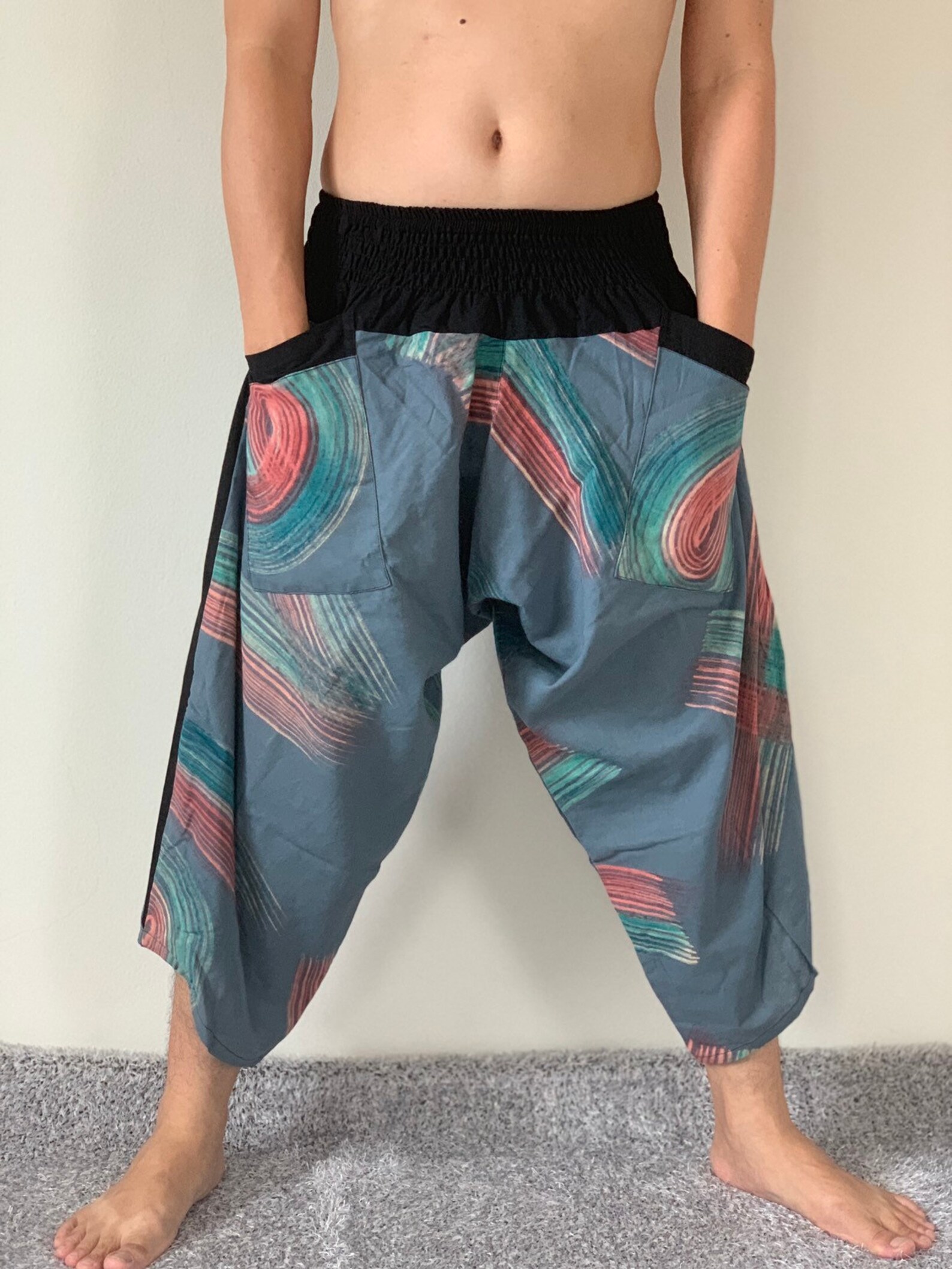 HC0925 Samurai Pants, Elsstic Waist Samurai Pants Unisex Elastic Waist ...
