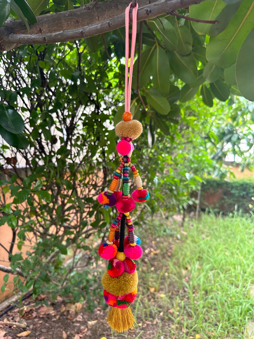 A0015 Handmade Pom Pom Keychains , Handmade Charm Traditional Tribal ...