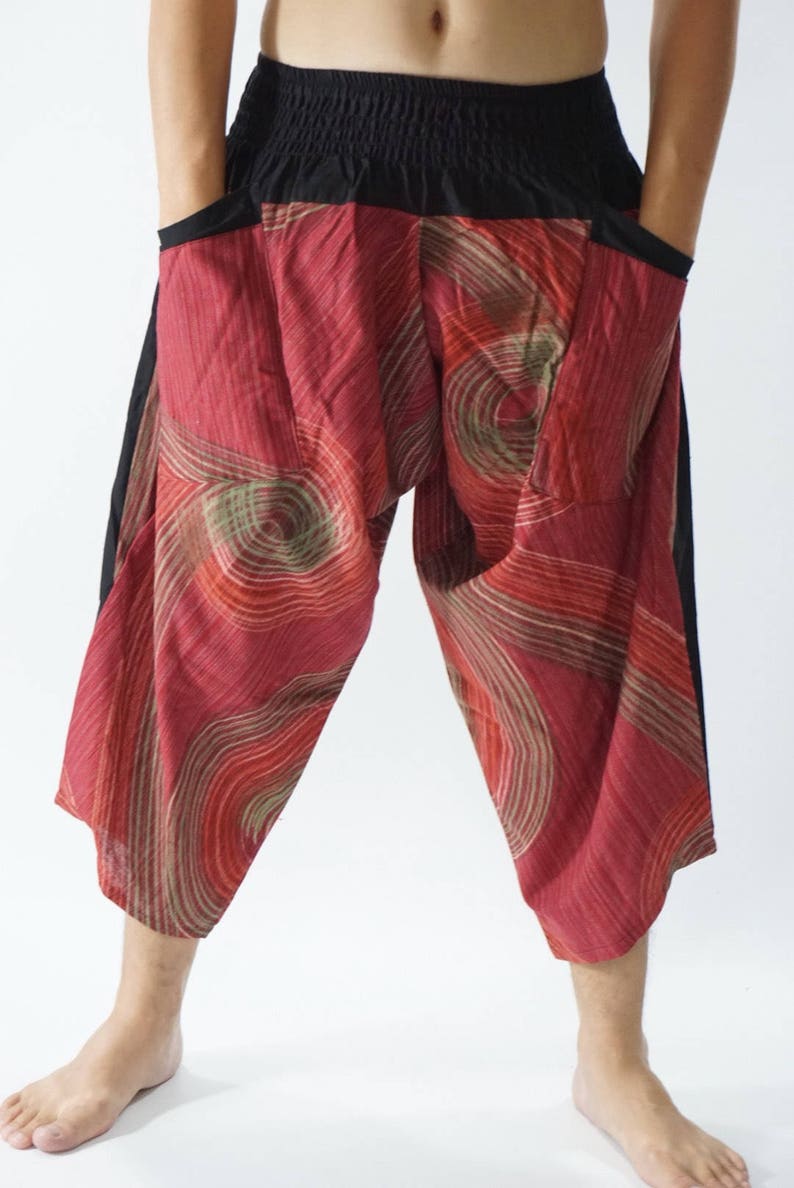 HC0424 samurai pants Handmade pants Thick Smock Waist Low | Etsy