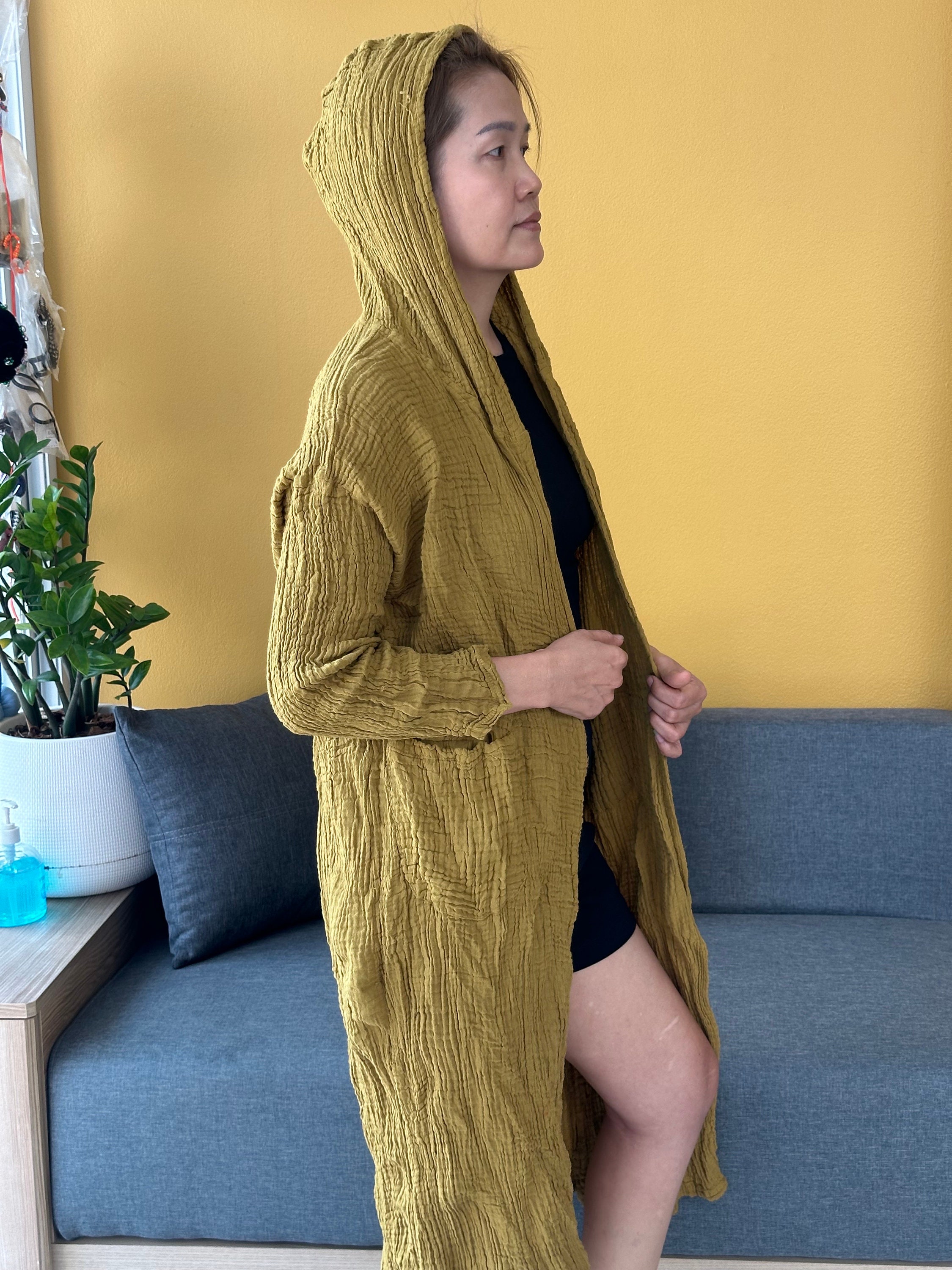 LD0004 Long Cotton Cloak Hooded With Packets, Thai Cotton Gauze Cloak ...