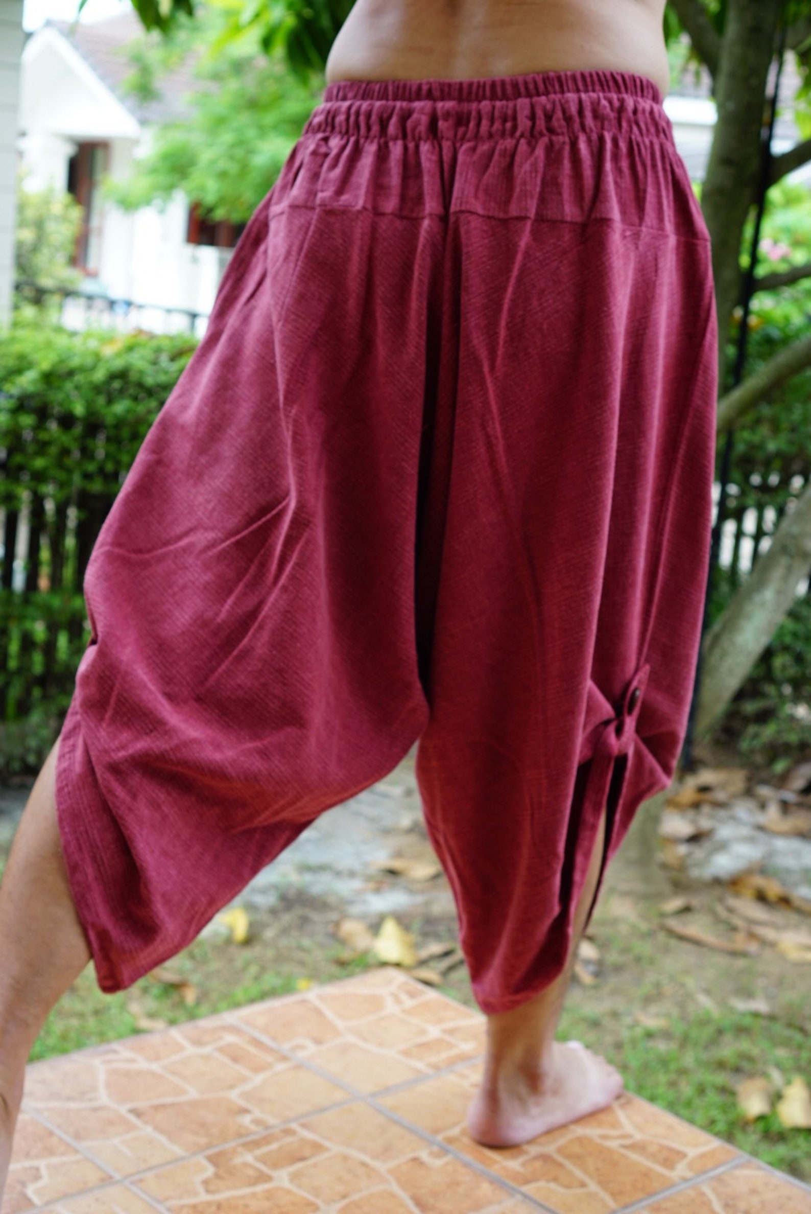 BT0796 Stonewashed Samurai Pants elastic waistband Ninja | Etsy