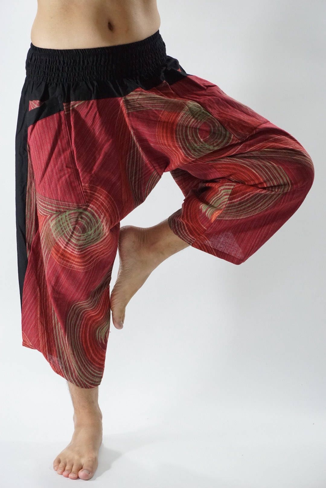 HC0424 Samurai Pants Handmade Pants, Thick Smock Waist Low Crotch ...