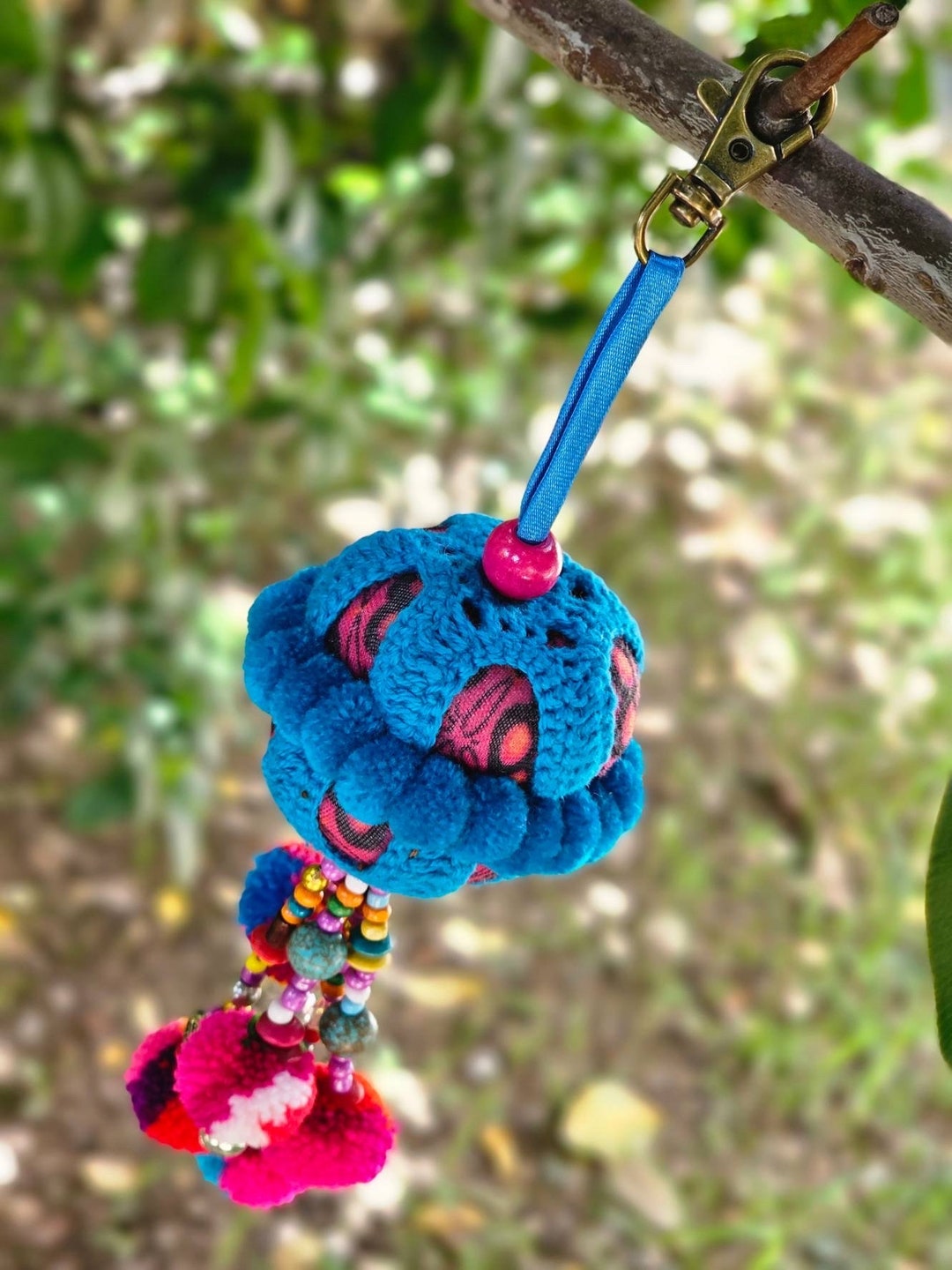 AA0024 Handmade Pom Pom Keychains , Handmade Charm Traditional Tribal ...