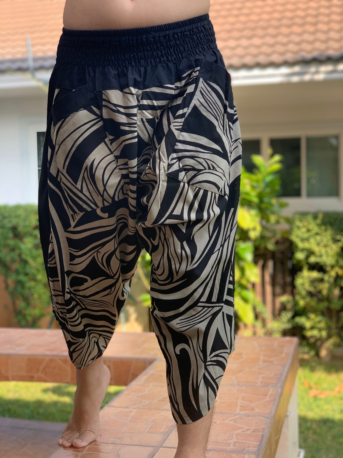 HC0954 samurai pants Handmade pants Thick Smock Waist Low | Etsy