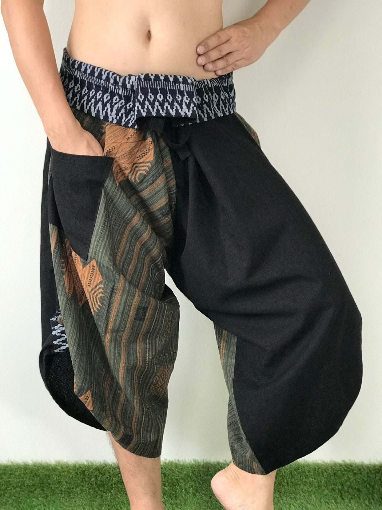 SR0014 Samurai Pants With Unique Hilltribe Fabric Wrap Around (M/L Size ...