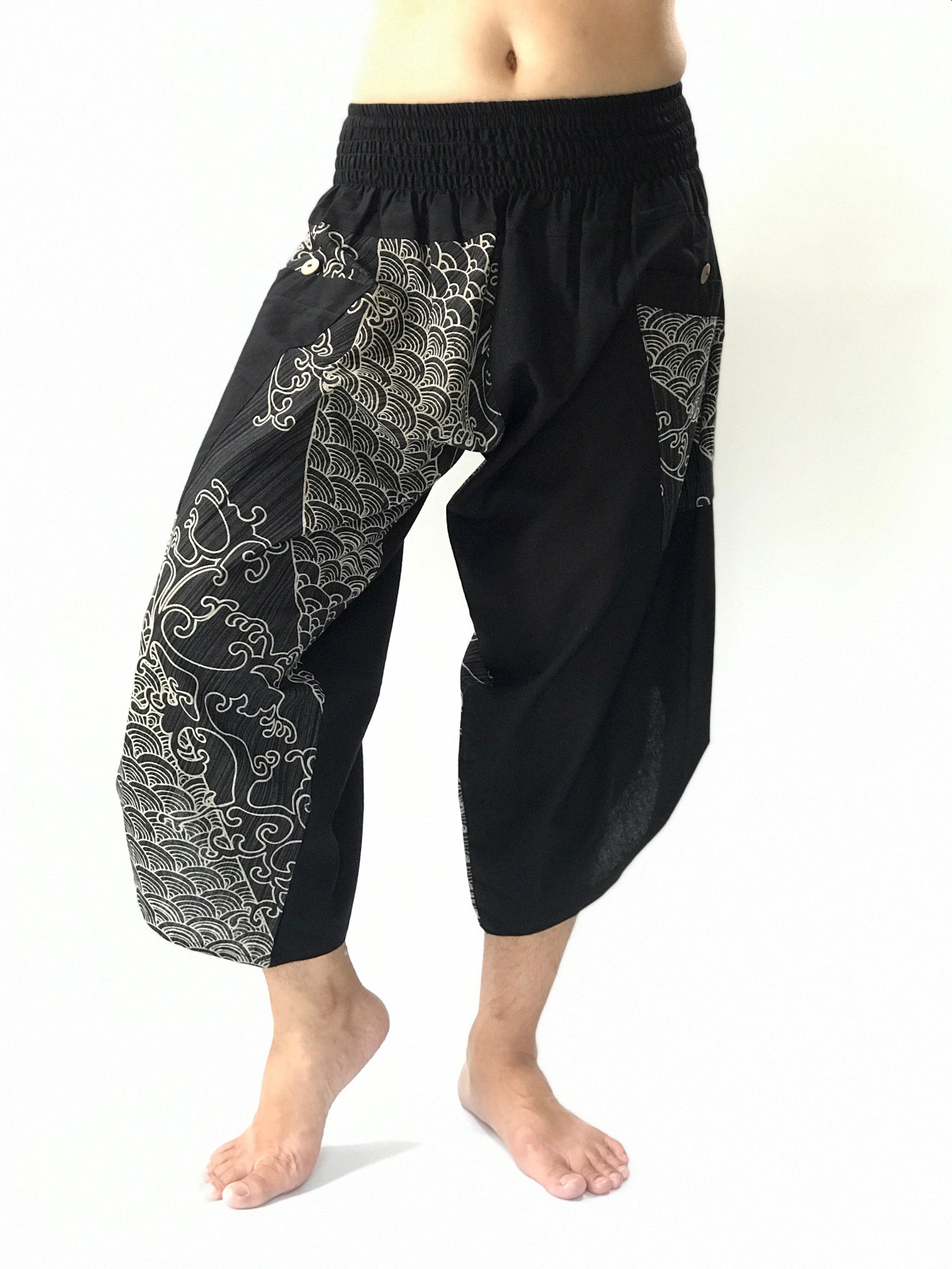 BT0313 Wave Samurai Pants, Elsstic Waist Samurai Pants Unisex Elastic ...