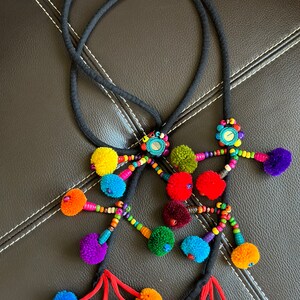 BE21-30 Funky Belt Pom-pom & Wood Beads,woven Satin Cording With Many ...