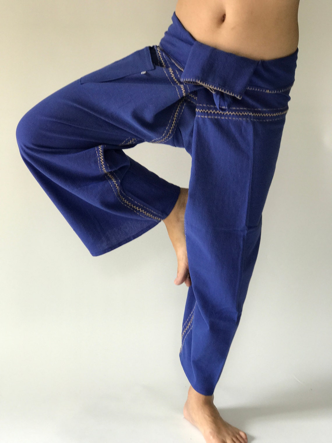 FZ0030 Blue Pants Stitch in Black Hand Stitch Inseam Design - Etsy