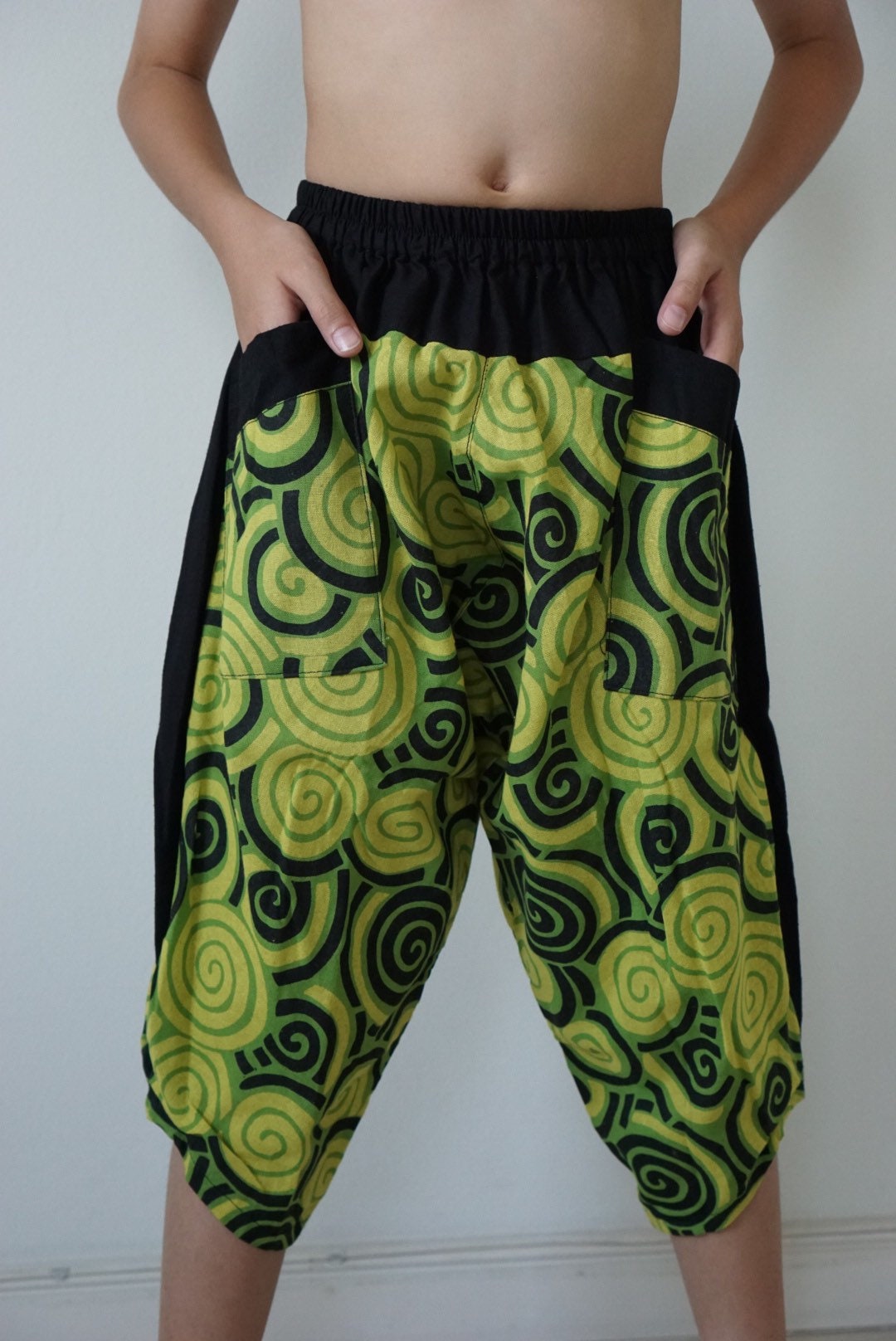 KD0186 Samurai Pants Black and White Pants Handmade Pants, Thick Smock ...