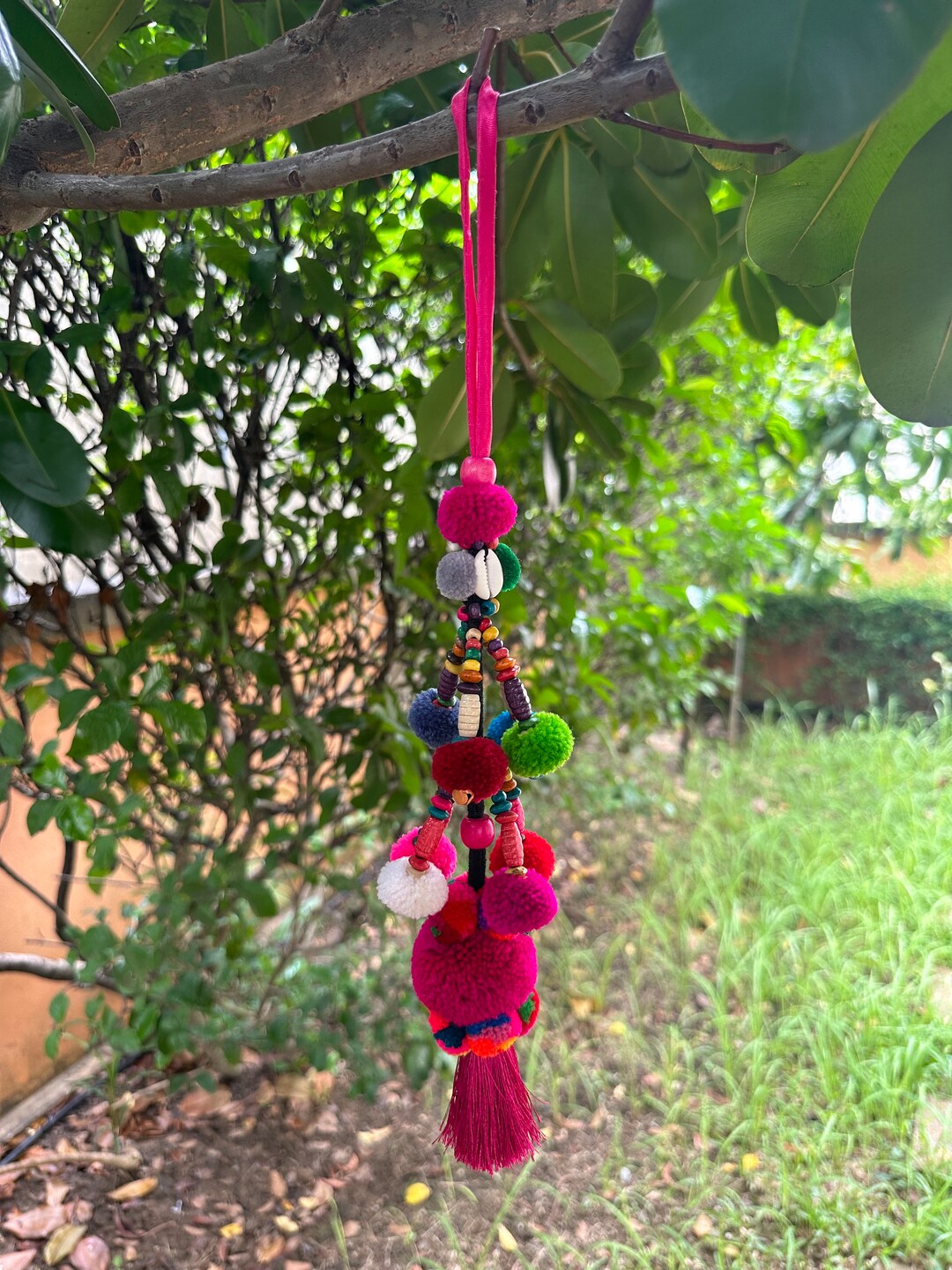 A0006 Handmade Pom Pom Keychains , Handmade Charm Traditional Tribal ...