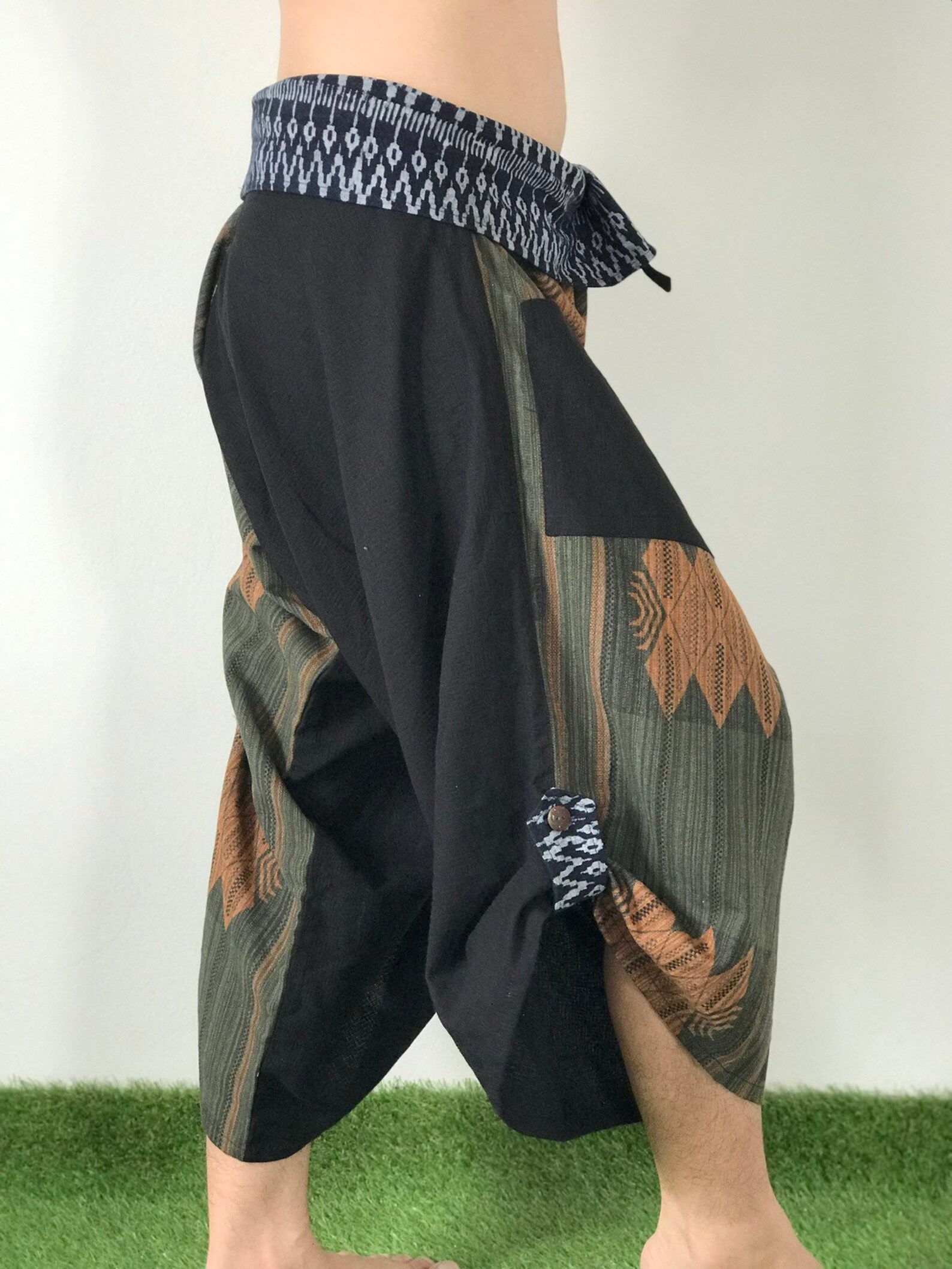 SR0014 Samurai Pants With Unique Hilltribe Fabric Wrap Around M/L Size ...