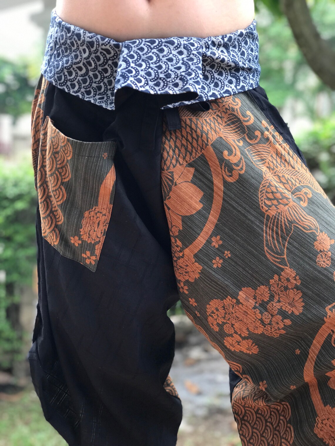 SR0289 Samurai Pants With Unique Hilltribe Fabric Wrap Around | Etsy
