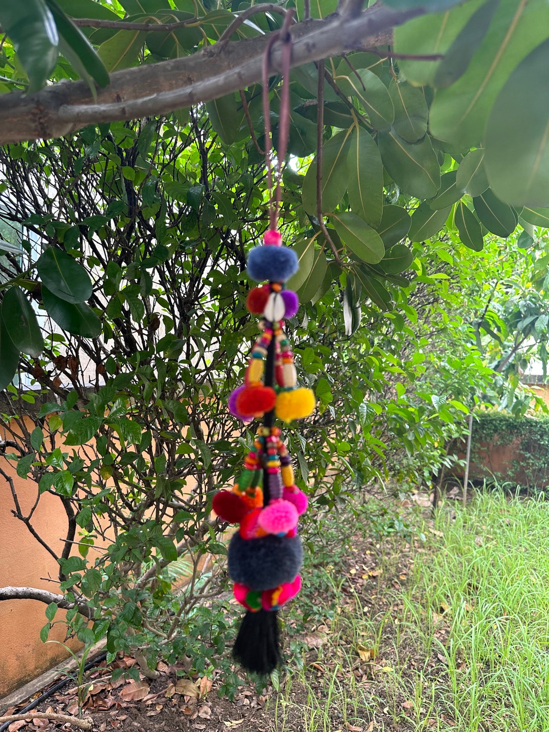A0016 Handmade Pom Pom Keychains , Handmade Charm Traditional Tribal ...