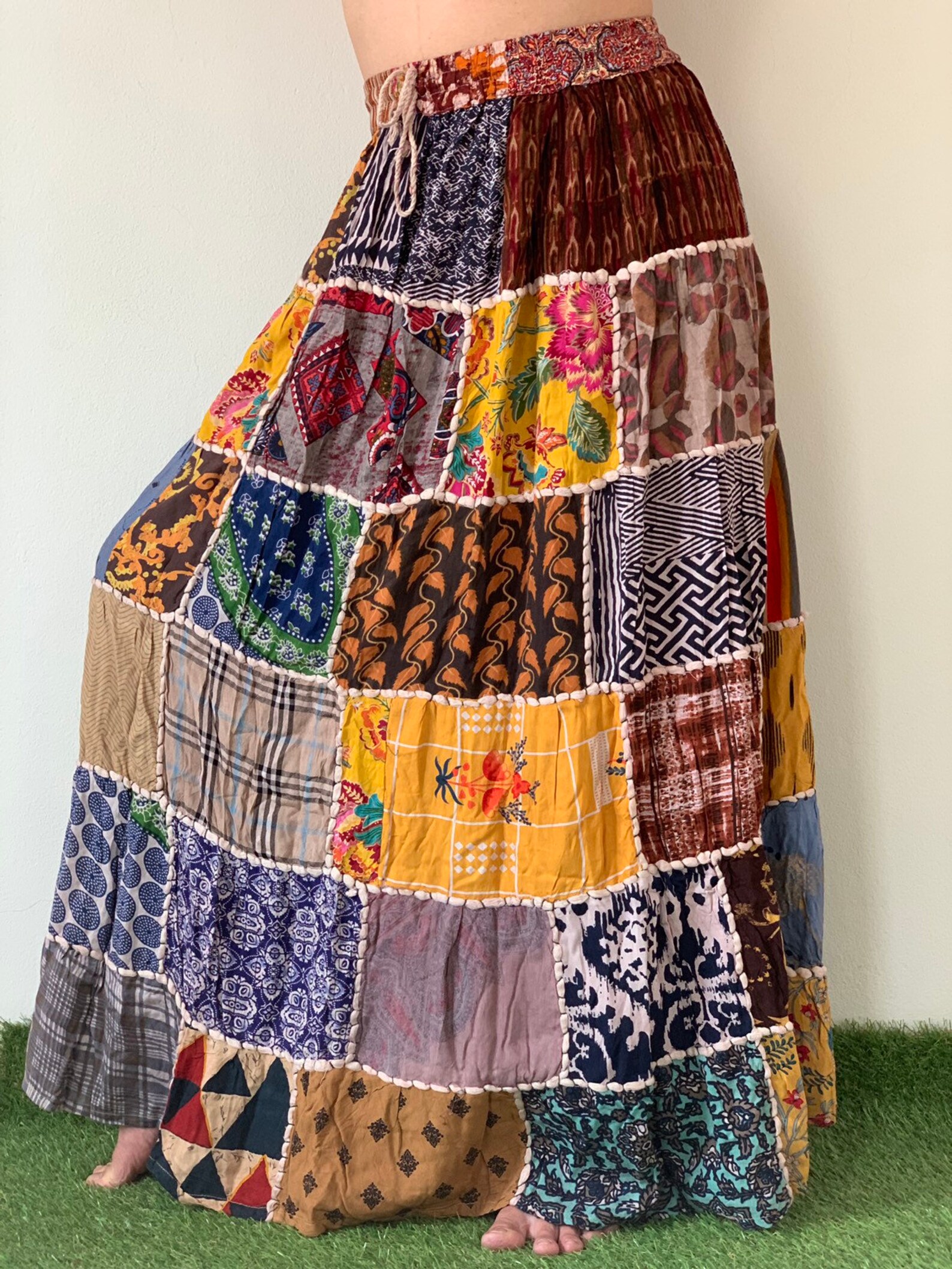SK0811 Patchwork Bohemian Skirt. Long Skirt, Boho Style, Beach Skirt - Etsy