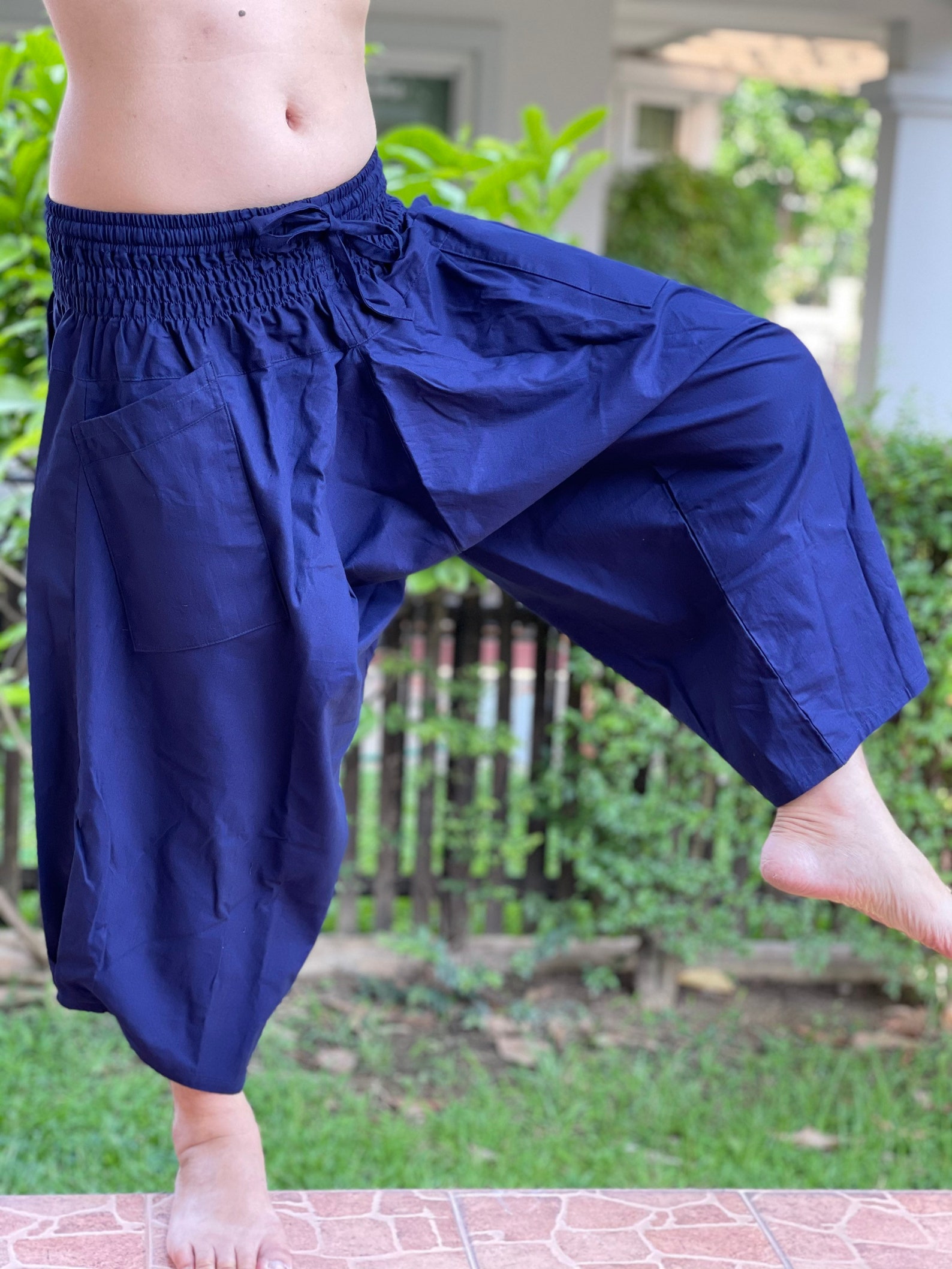 XL0038 Navy Blue Samurai Pants, Handmade Pants, Men's Fashion, Unisex ...
