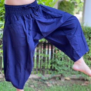 XL0038 Navy Blue Samurai Pants, Handmade Pants, Men's Fashion, Unisex ...