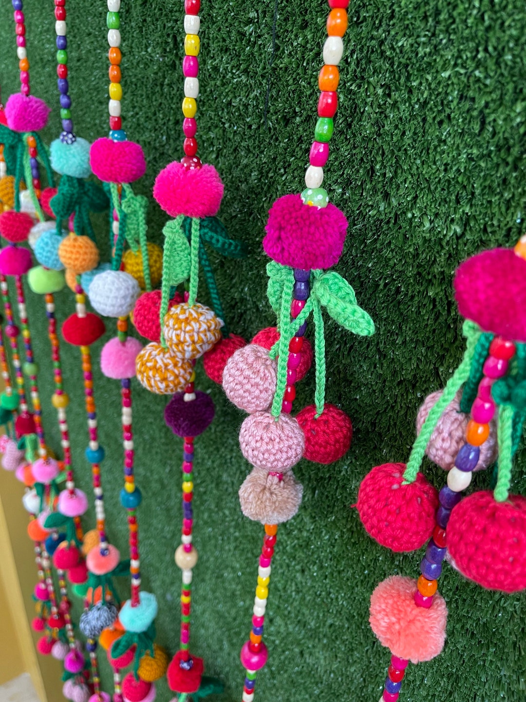Get 18 Line for Handmade Bead Curtain Cherry Cute with Pom Pom For Home ...