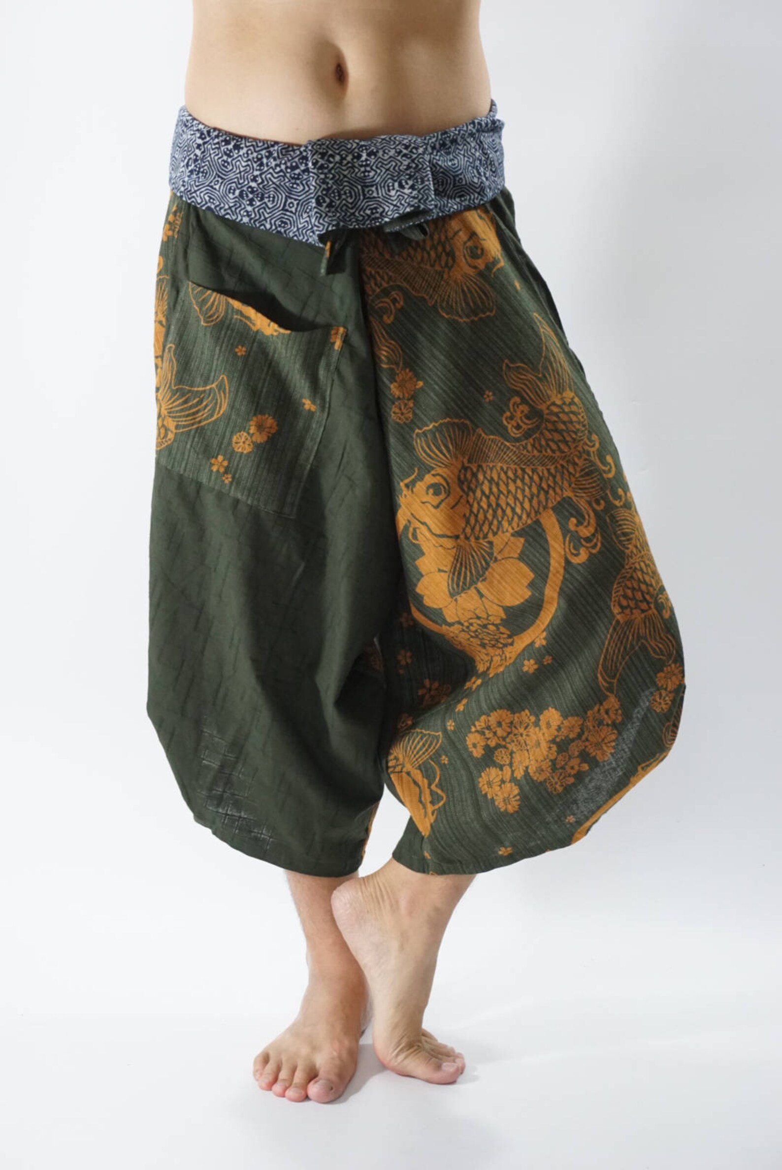 SR0289 Samurai Pants With Unique Hilltribe Fabric Wrap Around | Etsy