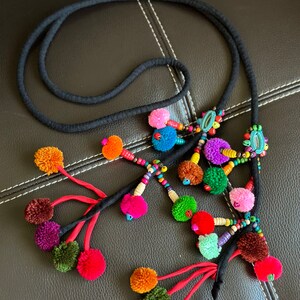 BE21-30 Funky Belt Pom-pom & Wood Beads,woven Satin Cording With Many ...