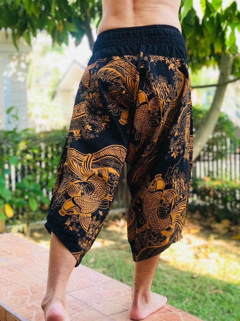 HC0580 Samurai Pants Handmade Pants, Thick Smock Waist Low Crotch ...