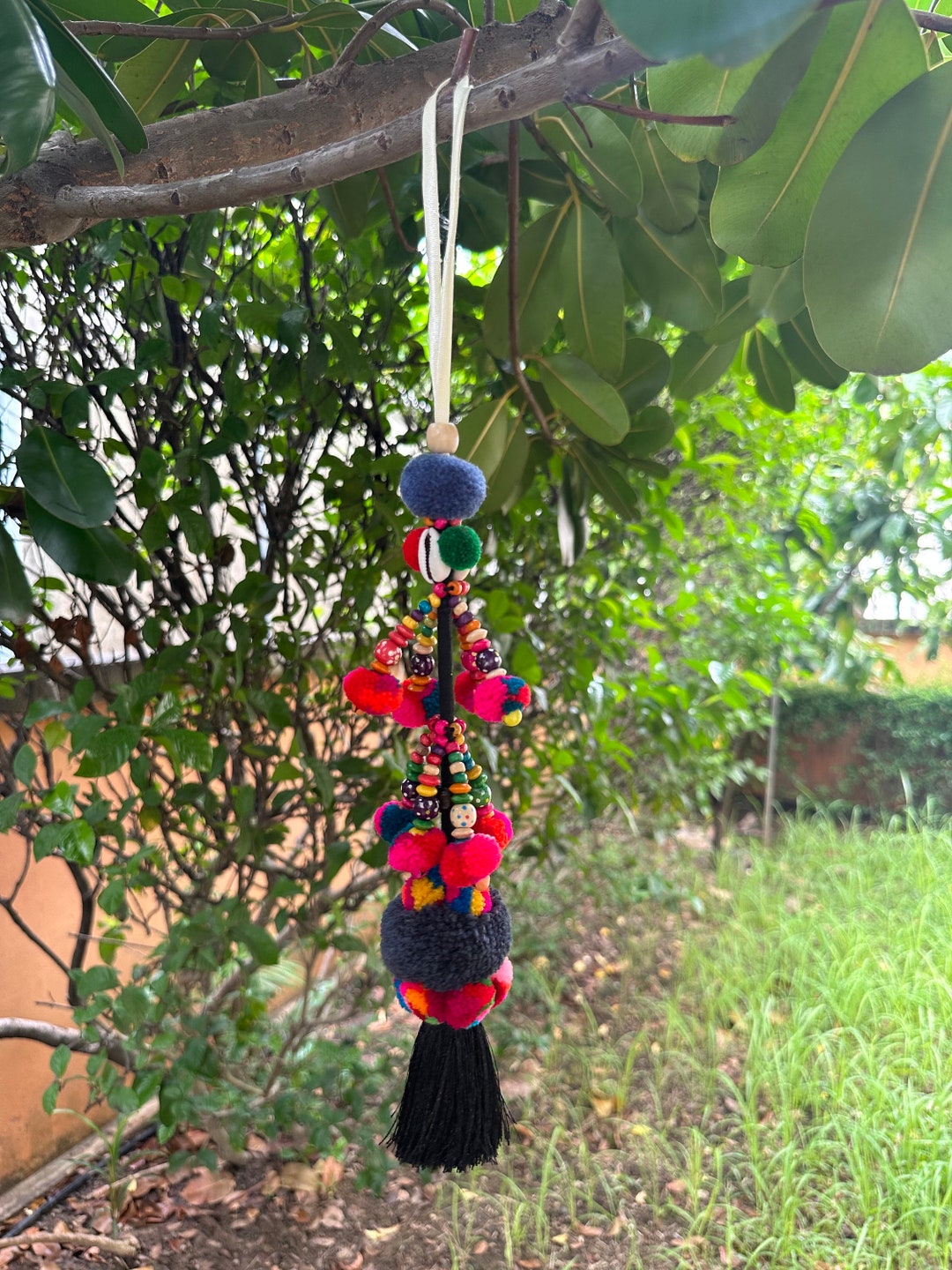 AA0020 Handmade Pom Pom Keychains , Handmade Charm Traditional Tribal ...