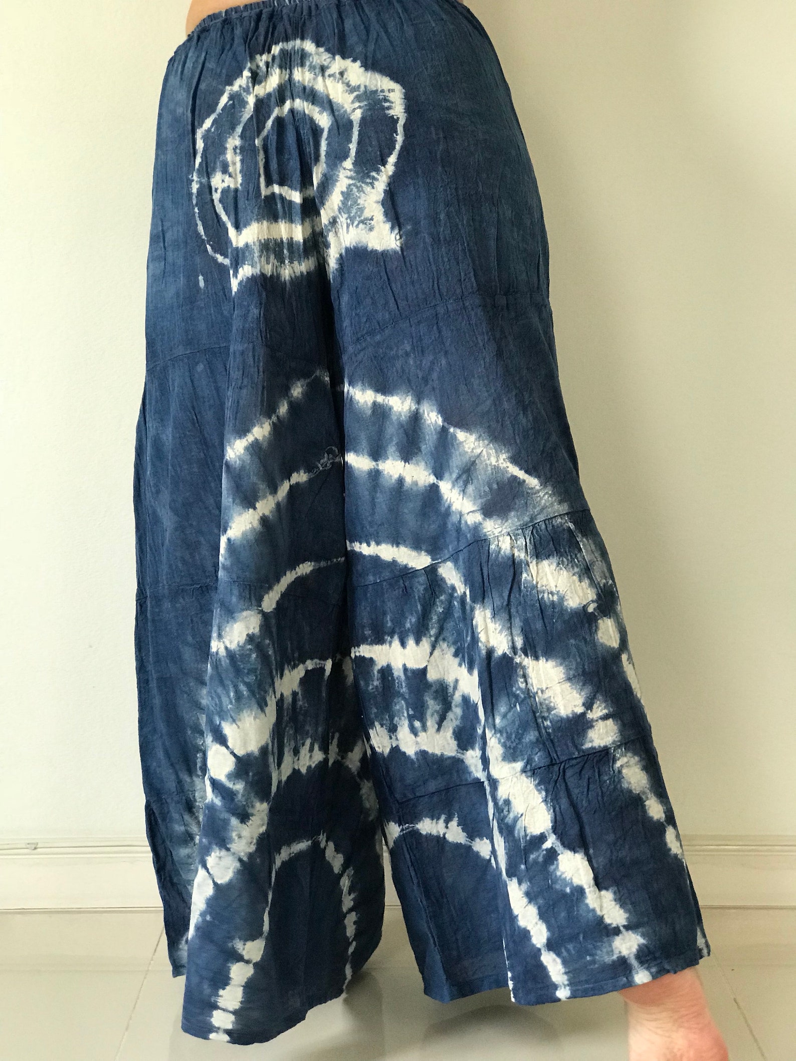 TD0310 Handmade Indigo Wide Leg Cotton Lady Pants With Elastic Waist - Etsy