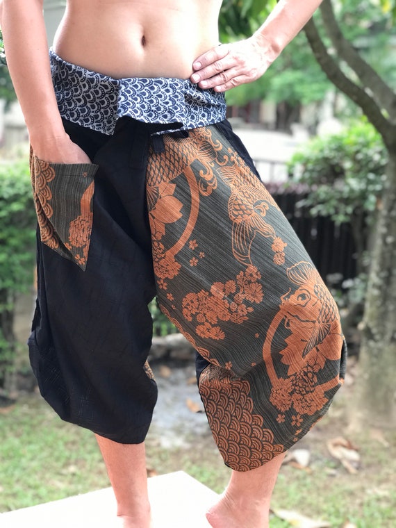 SR0289 Samurai Pants With Unique Hilltribe Fabric Wrap Around | Etsy