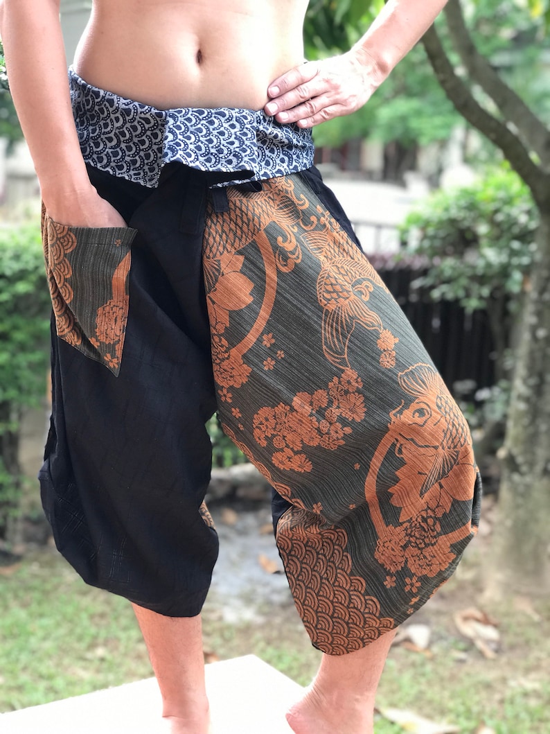 SR0289 Samurai pants with Unique Hilltribe fabric Wrap Around | Etsy