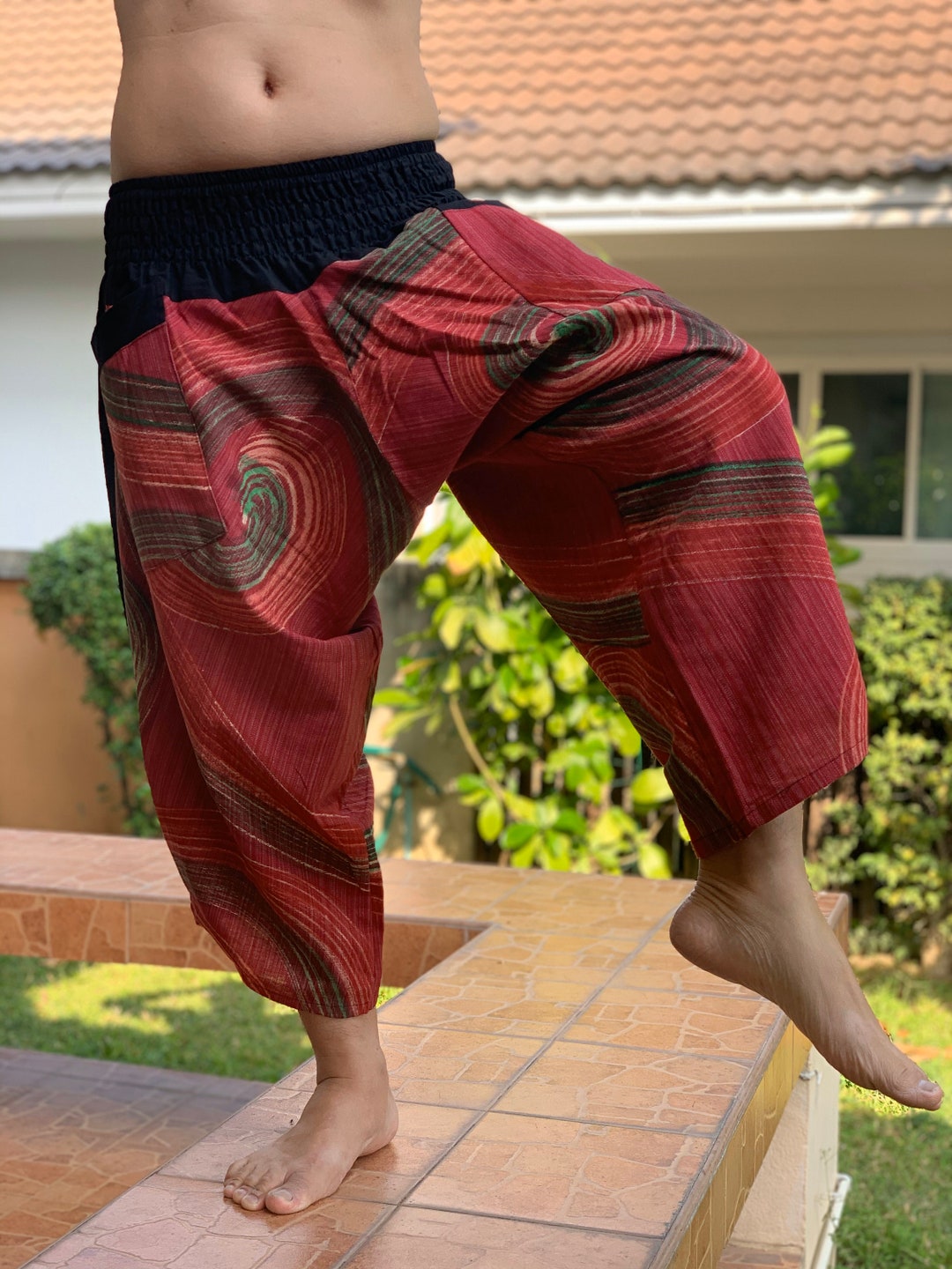 HC0953 Samurai Pants Handmade Pants, Thick Smock Waist Low Crotch ...