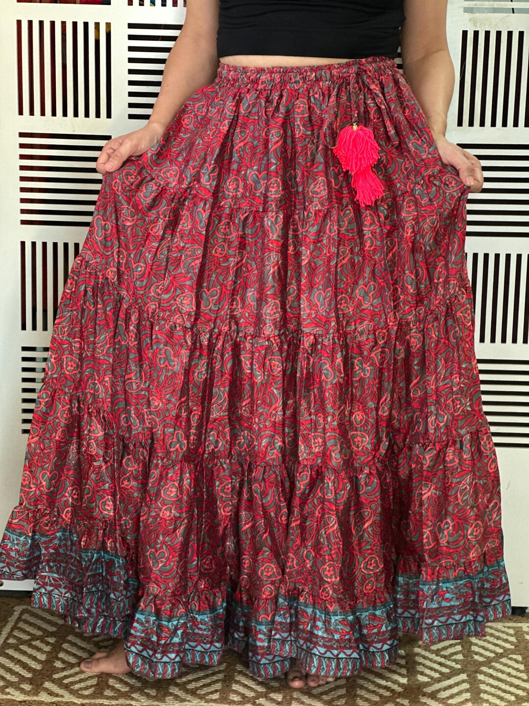 ID0738 Maxi Cotton Skirt,gypsy Skirts,elastic Maxi Skirts, Casual Long ...