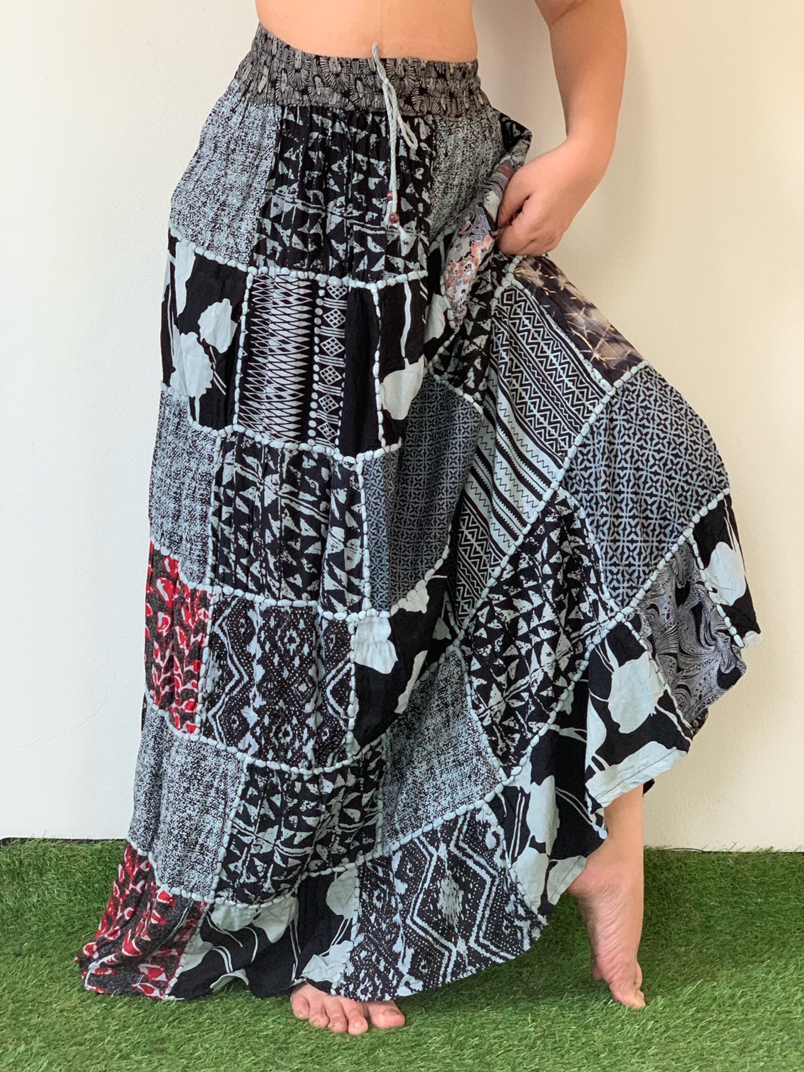 SK0818 Patchwork Bohemian Skirt. Long Skirt, Boho Style, Beach Skirt - Etsy