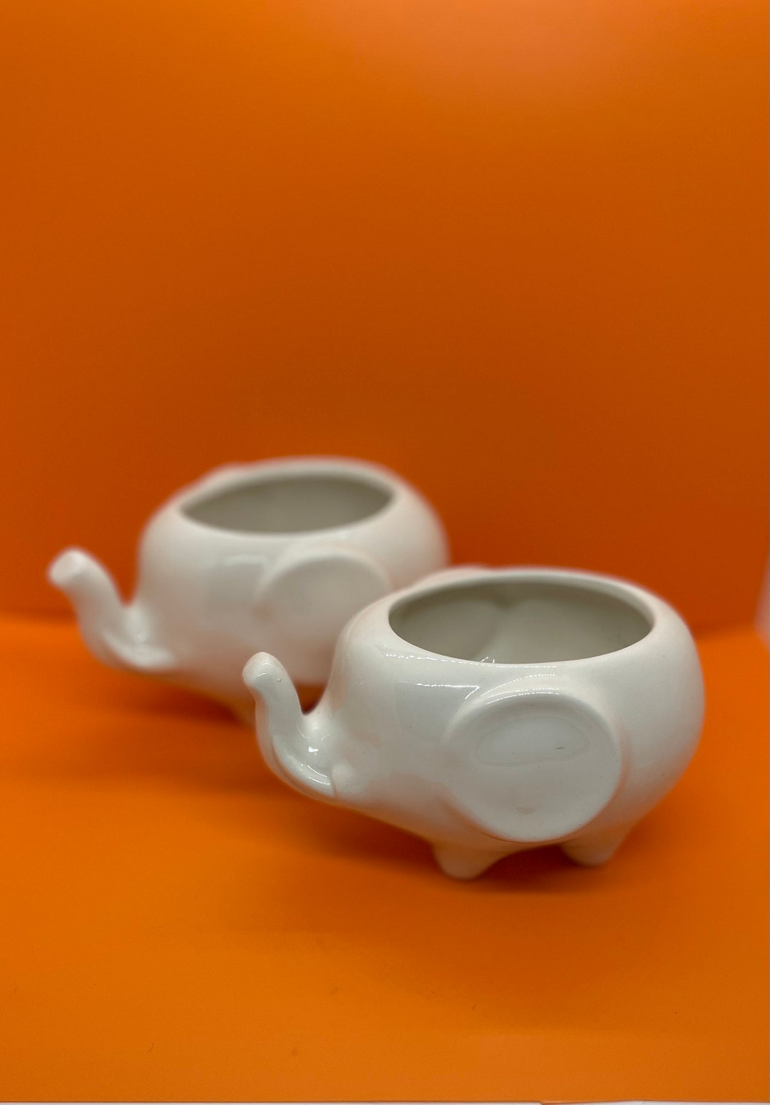 SET 2 Vintage Elephant Planter, Elephant Vase, White Pottery, Glazed ...