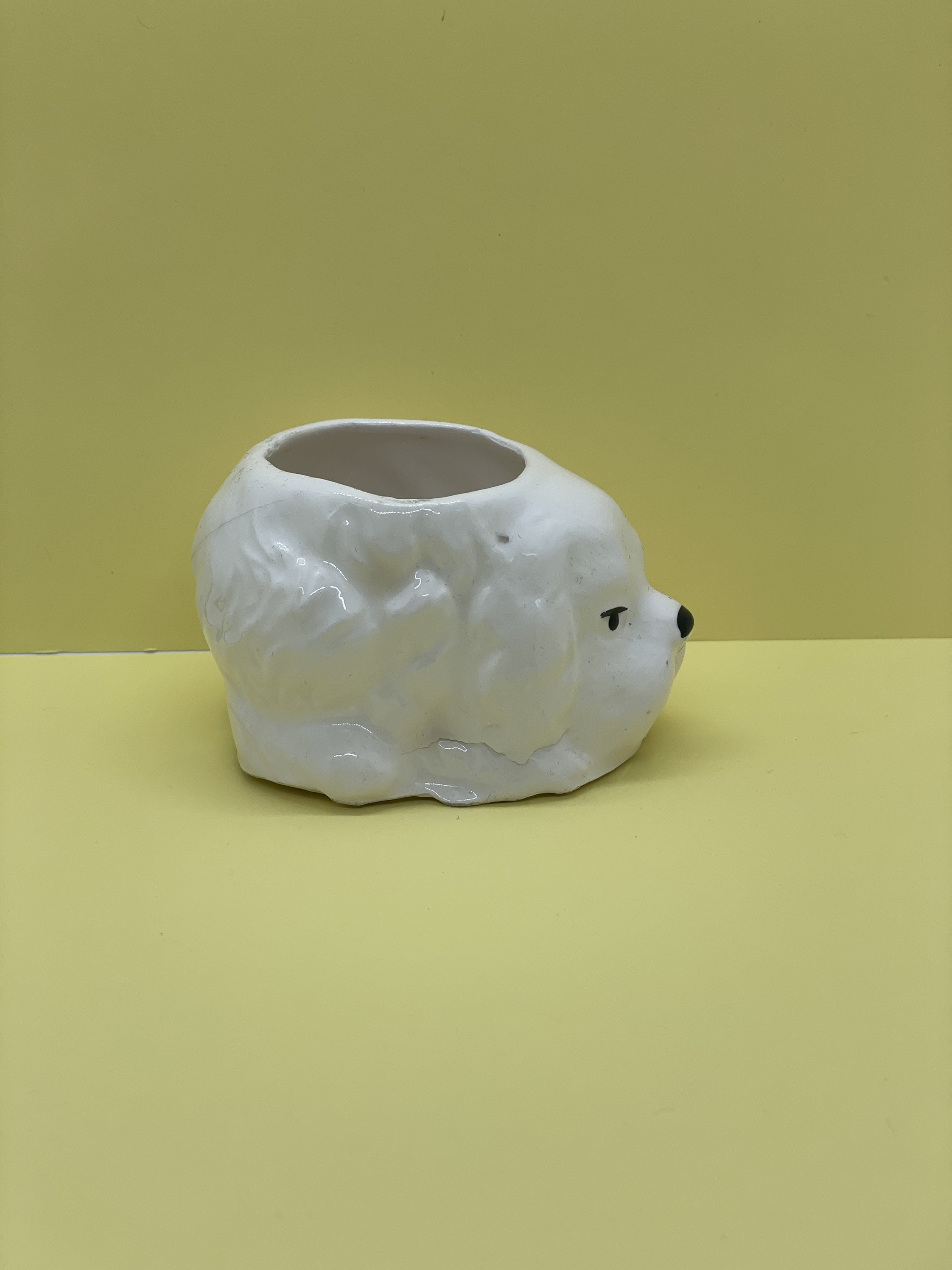 Vintage Dog Vase, Miniature, White Pottery, Glazed Ceramic, Succulent ...