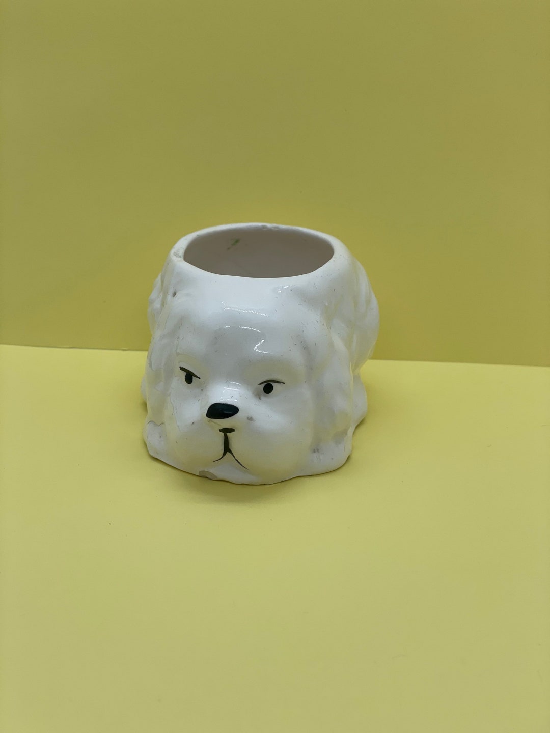 Vintage Dog Vase, Miniature, White Pottery, Glazed Ceramic, Succulent ...