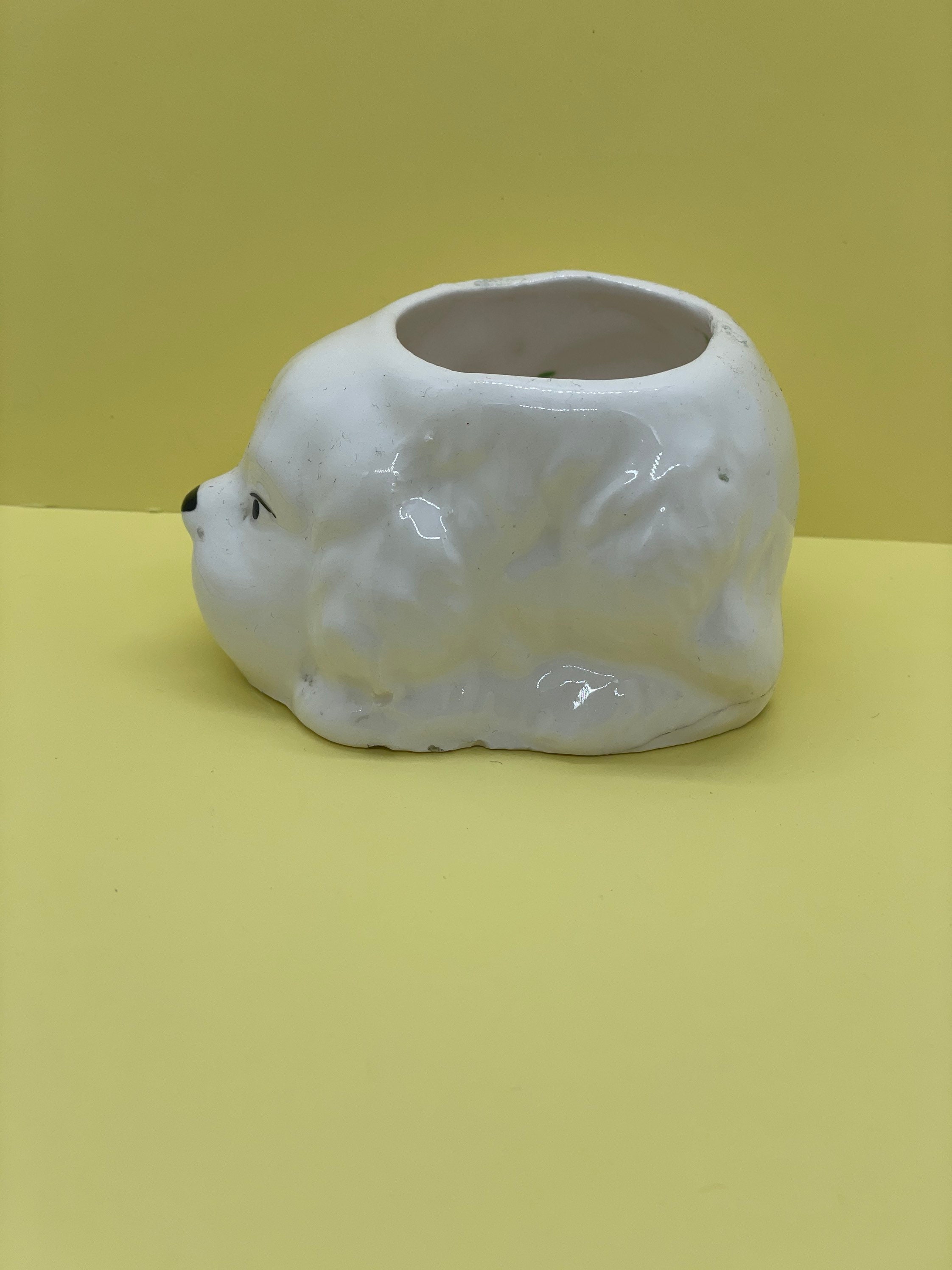 Vintage Dog Vase, Miniature, White Pottery, Glazed Ceramic, Succulent ...