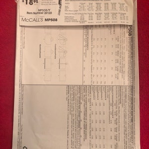 Uncut Factory Fold Mccall's MP508 Sewing Pattern Sizes 4 6 8 10 12 14 ...