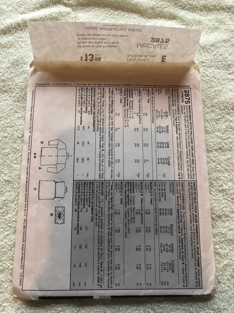 Uncut Factory Fold Sewing Pattern Mccalls 2875 All Sizes S M L | Etsy