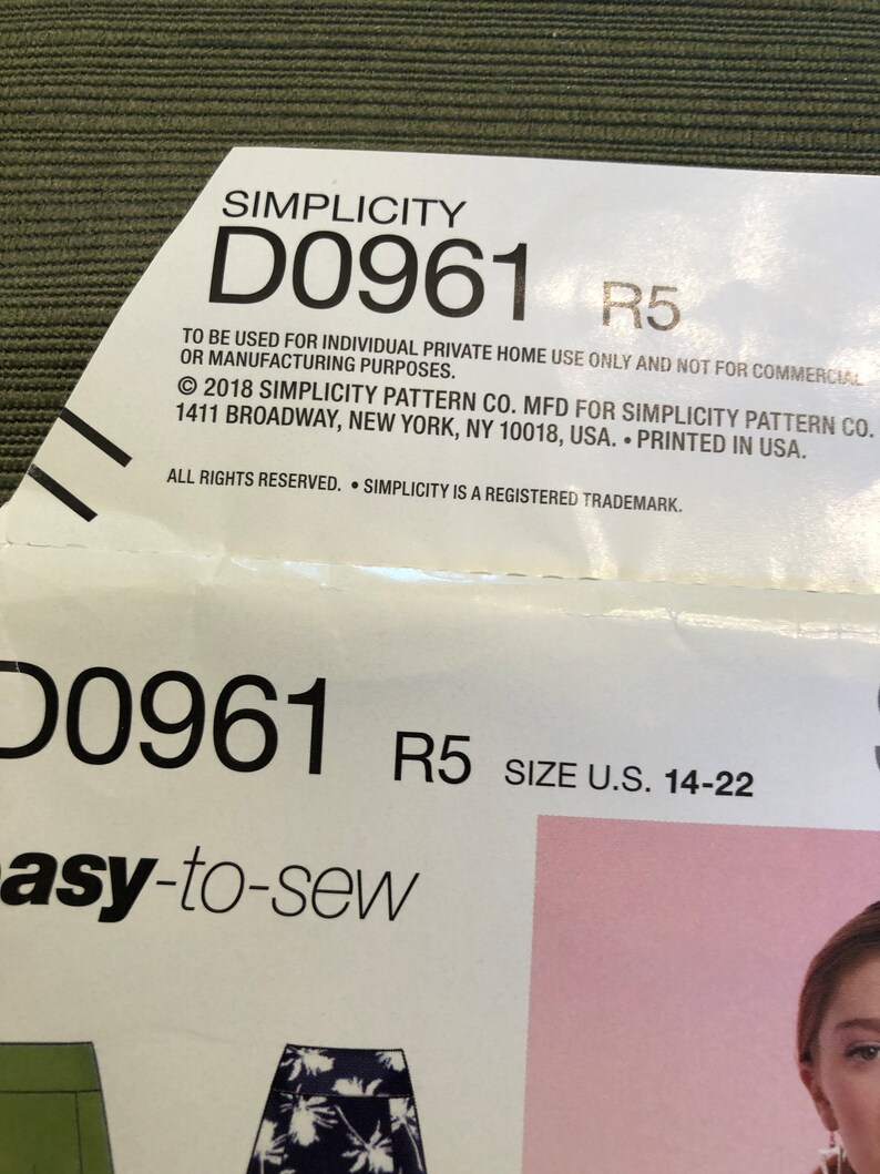 Uncut Factory Fold Sewing Pattern Simplicity D0961 Sizes 14 16 - Etsy