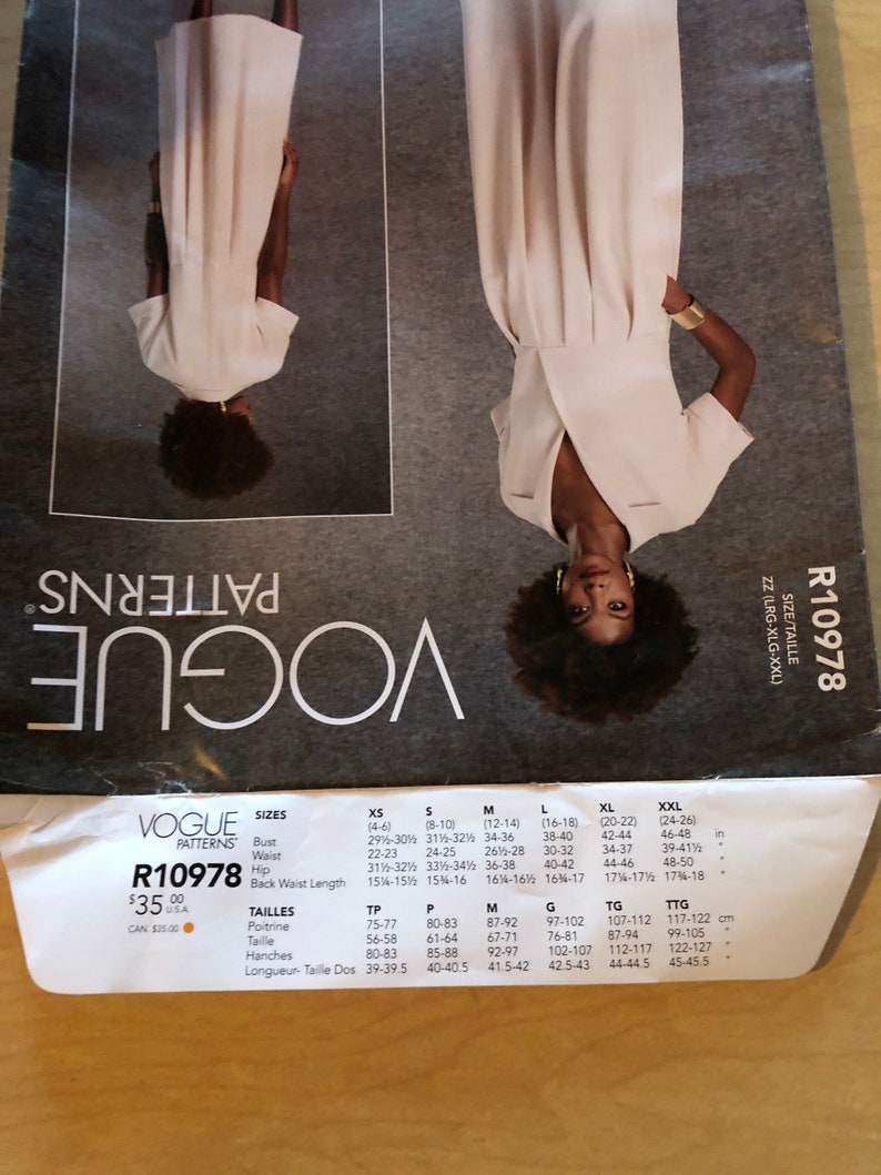 Uncut Factory Fold Sewing Pattern Vogue R10978 Sizes Large | Etsy