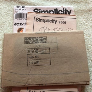 Vintage 1996 Uncut Factory Fold Sewing Pattern Simplicity 9506 Sizes 6 ...
