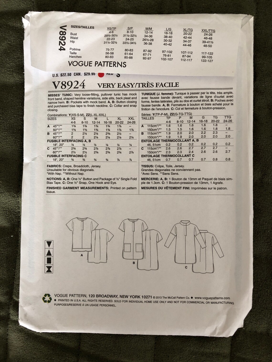 Uncut Factory Fold Very Easy Vogue Sewing Pattern V8924 Sizes | Etsy