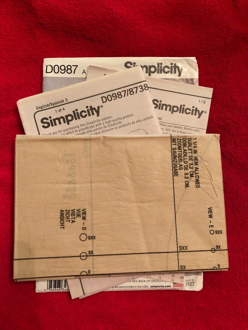 Uncut Factory Fold Sewing Pattern Simplicity D0987 Sizes XXS | Etsy