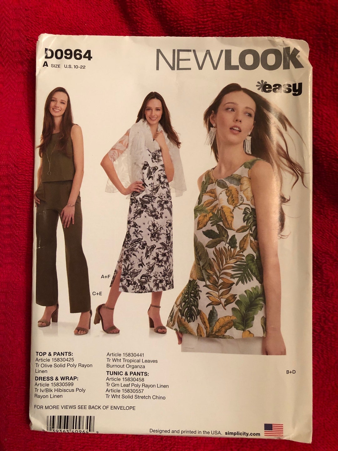 Uncut Factory Fold New Look Sewing Pattern D0964 Easy Top Pants Dress ...