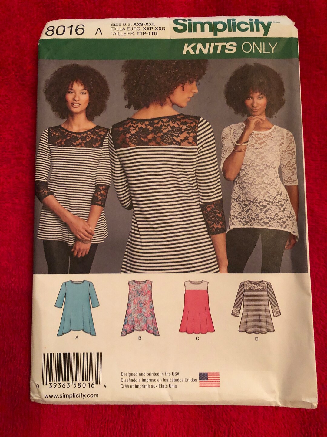 Uncut Factory Fold Sewing Pattern Simplicity 8016 Knits Only Sizes XXS ...
