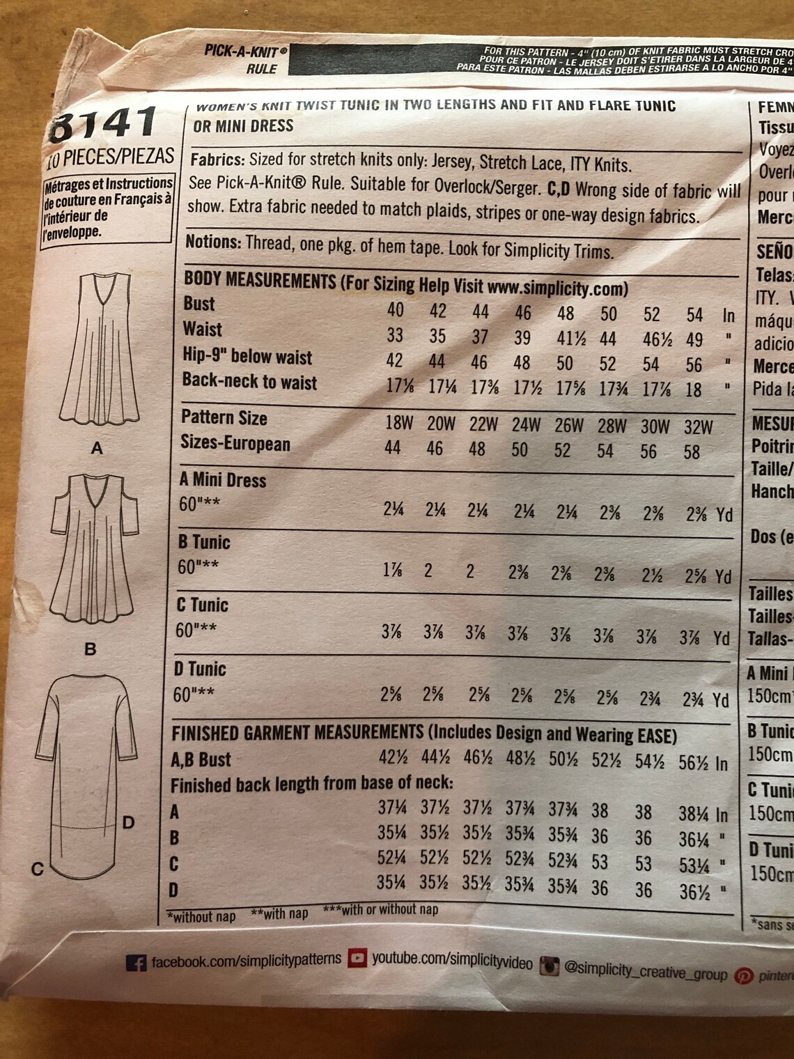 Uncut Factory Fold Sewing Pattern Simplicity 8141 Size 26W 28W - Etsy