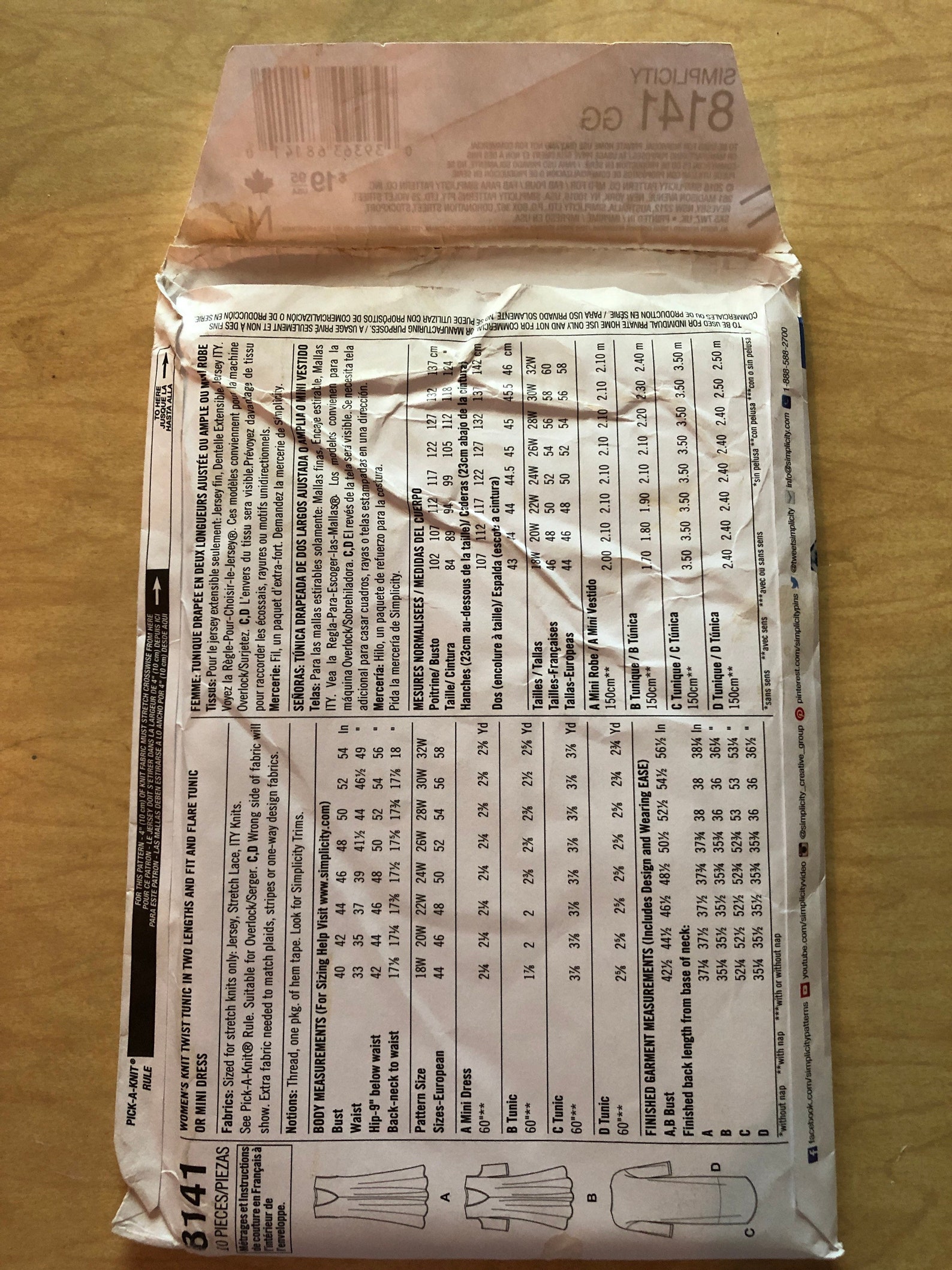 Uncut Factory Fold Sewing Pattern Simplicity 8141 Size 26W 28W - Etsy