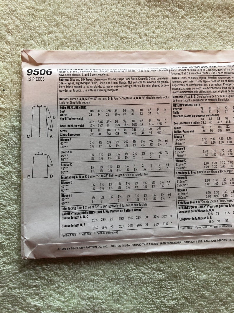 Vintage 1996 Uncut Factory Fold Sewing Pattern Simplicity 9506 | Etsy