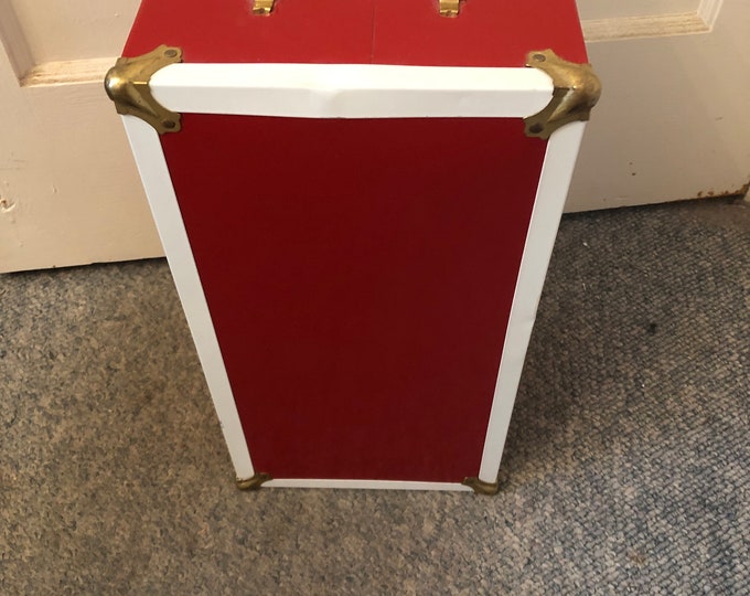 Vintage Red Metal Doll Trunk Wardrobe White Metal Trim Brass Corners ...